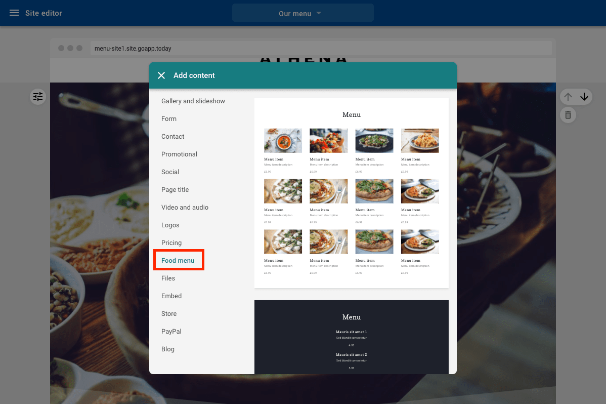 Restaurant menu sections | BaseKit | Super lean web presence software ...